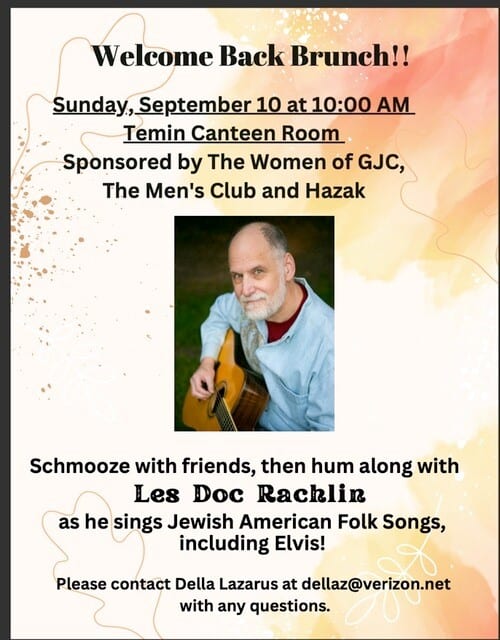 Welcome Back Brunch on Sept. 10 at 10 AM - Germantown Jewish Centre